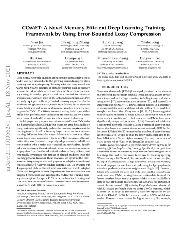 Pdf Comet A Novel Memory Efficient Deep Learning Training Framework By Using Error Bounded 