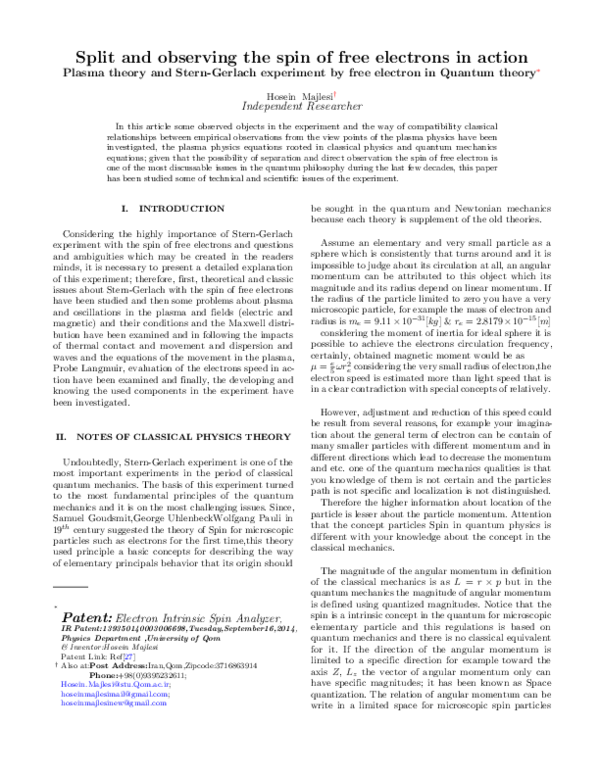 (PDF) Split and Observing the Spin of Free Electrons in Action (Plasma ...