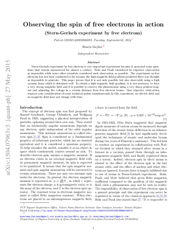 (PDF) Observing the spin of free electrons in action (Stern-Gerlach ...