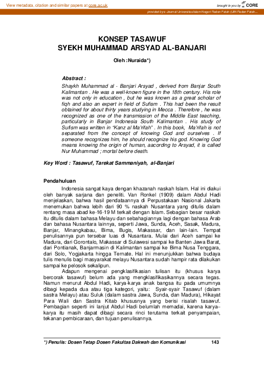 (PDF) Konsep Tasawuf Syekh Muhammad Arsyad Al-Banjari