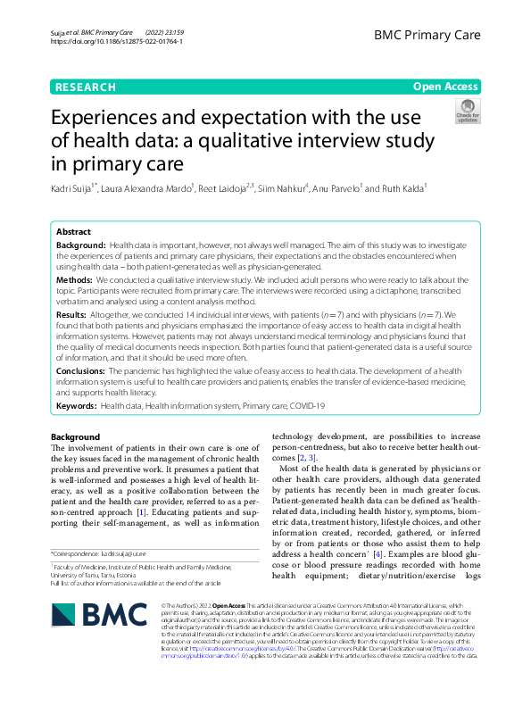 (PDF) Experiences and expectation with the use of health data: a ...