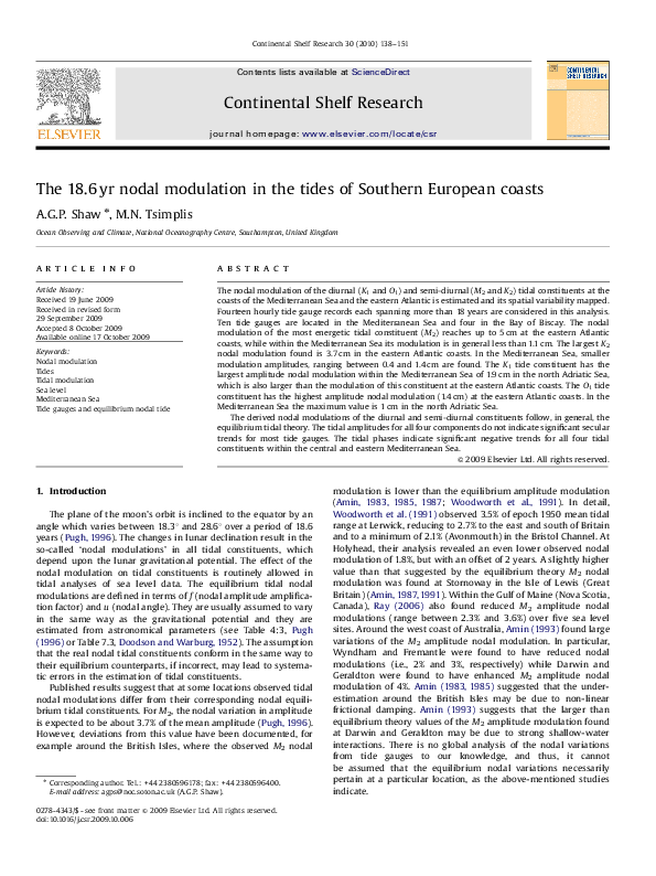 (PDF) The 18.6yr nodal modulation in the tides of Southern European coasts
