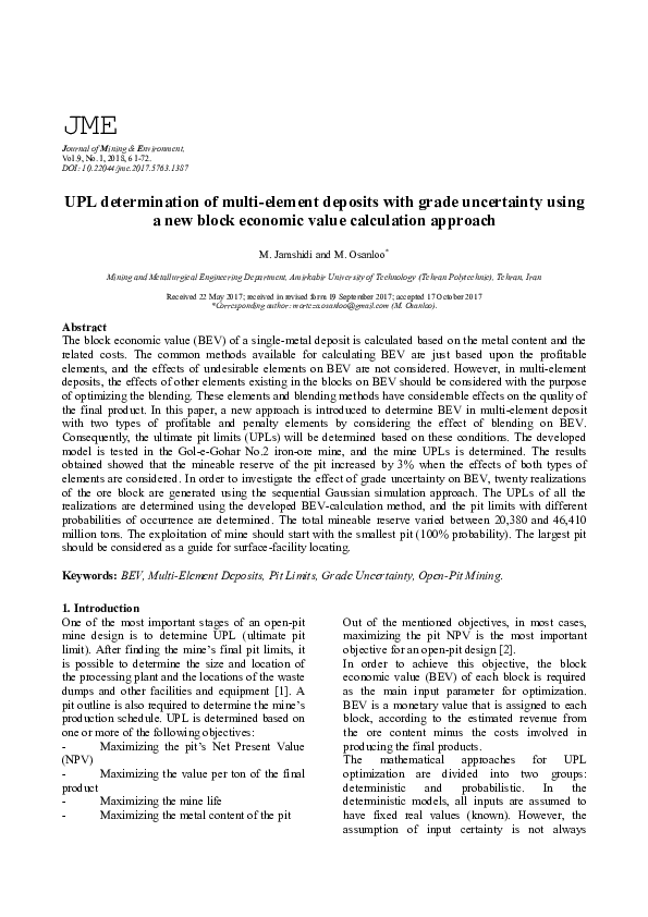 (PDF) UPL determination of multi-element deposits with grade uncertainty using a new block ...