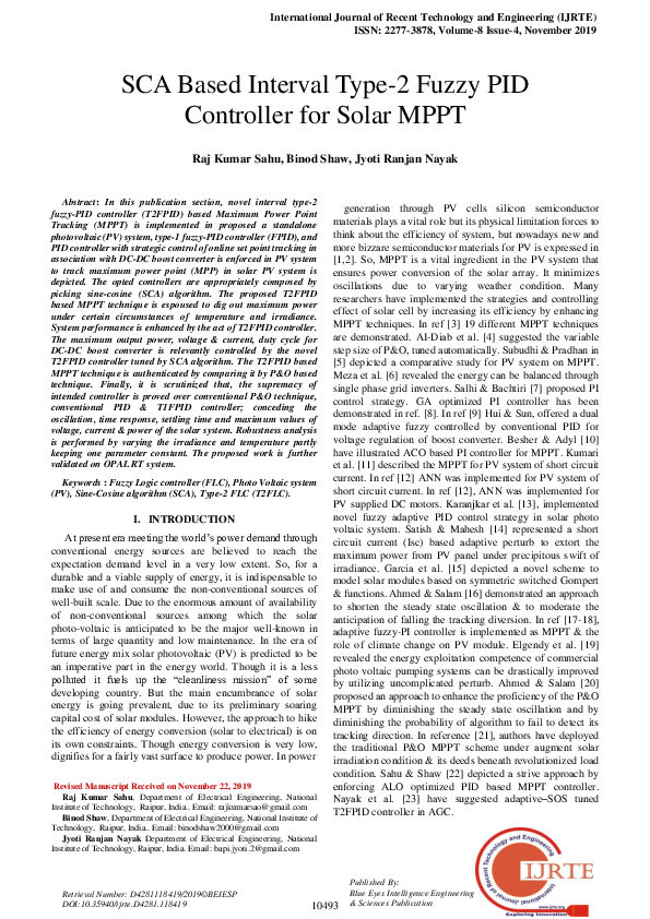 Pdf Sca Based Interval Type 2 Fuzzy Pid Controller For Solar Mppt