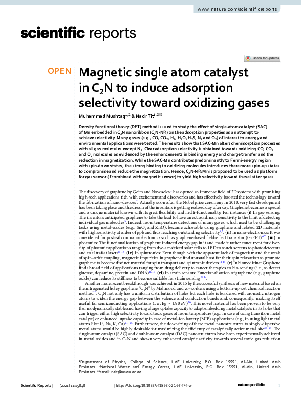 (PDF) Magnetic single atom catalyst in C2N to induce adsorption ...