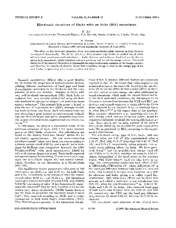 (PDF) Electronic structure of GaAs with an InAs (001) monolayer