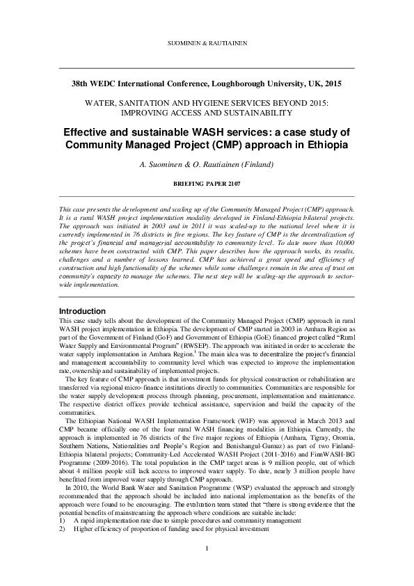 (PDF) Effective and sustainable WASH services: a case study of Community Managed Project (CMP ...