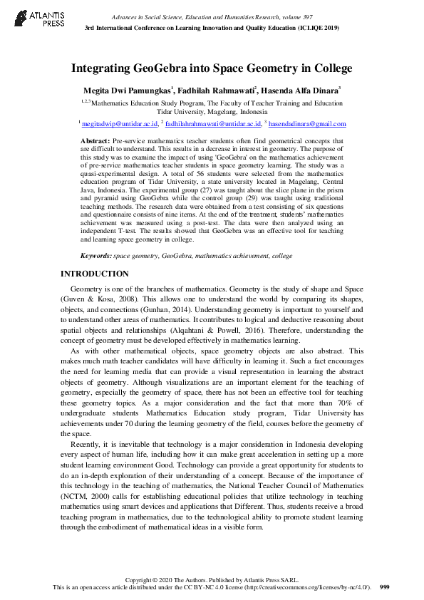 (PDF) Integrating GeoGebra into Space Geometry in College