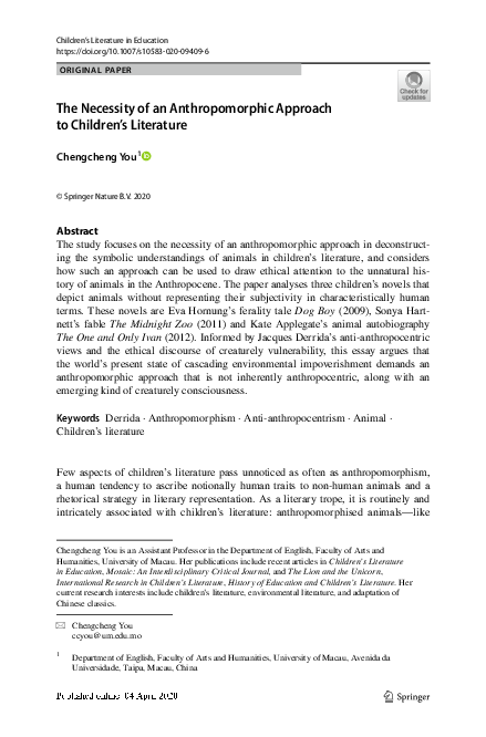 (PDF) The Necessity of an Anthropomorphic Approach to Children’s Literature
