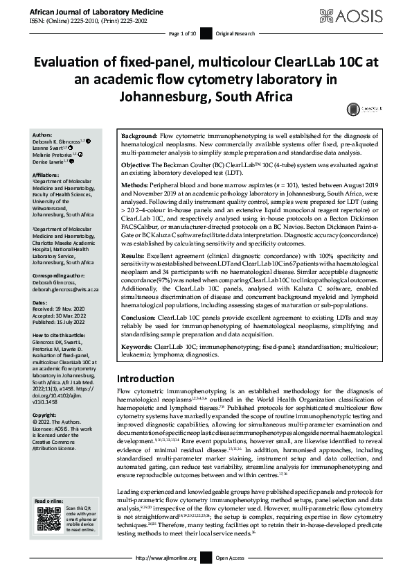 (PDF) Evaluation of the ClearLLab 10C in Flow Cytometry
