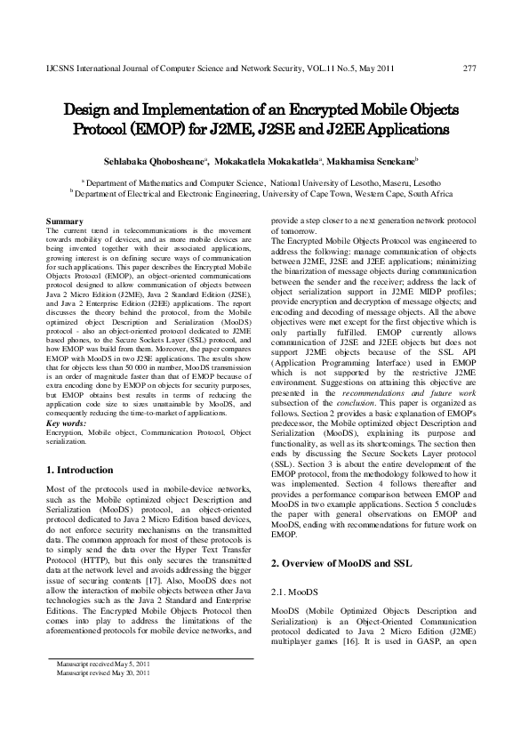 (PDF) Design and Implementation of an Encrypted Mobile Objects Protocol ...