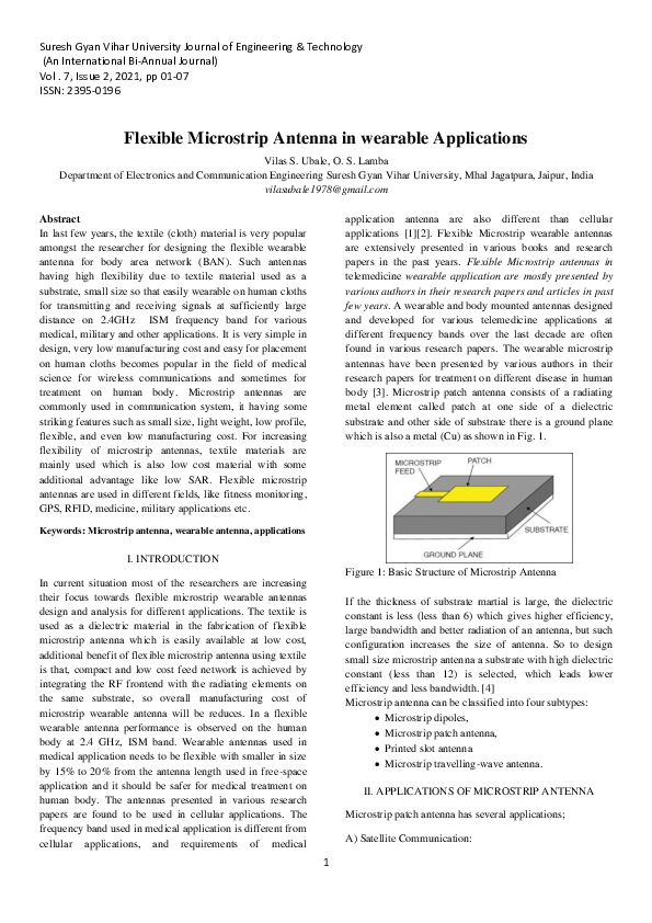 (PDF) Flexible Microstrip Antenna in wearable Applications