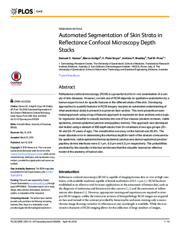 (PDF) Automated segmentation of skin strata in reflectance confocal microscopy depth stacks