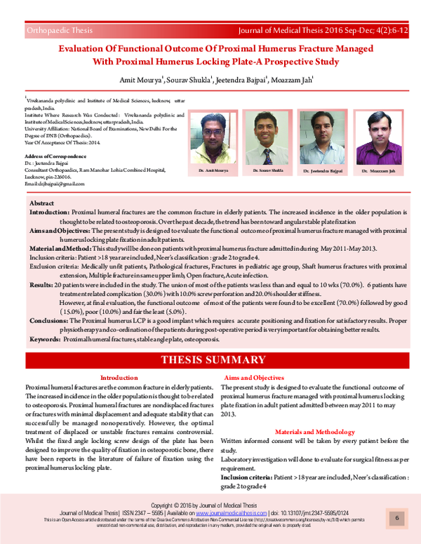 (PDF) Evaluation Of Functional Outcome Of Proximal Humerus Fracture Managed With Proximal ...