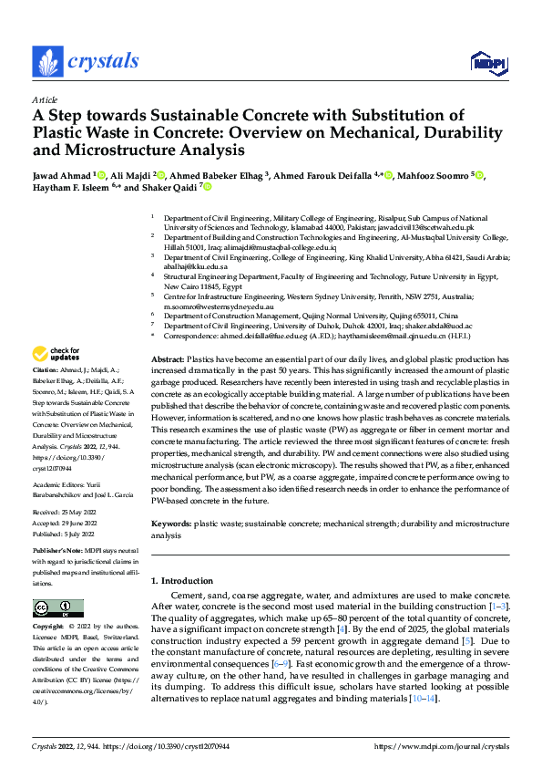 (PDF) A Step towards Sustainable Concrete with Substitution of Plastic Waste in Concrete ...