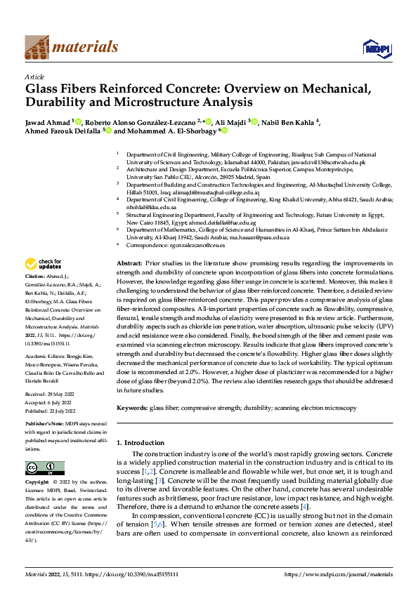 (PDF) Glass Fibers Reinforced Concrete: Overview on Mechanical, Durability and Microstructure ...