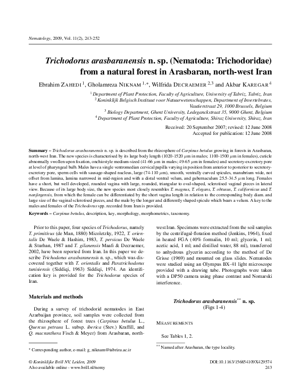 (PDF) Trichodorus arasbaranensis n. sp. (Nematoda: Trichodoridae) from ...