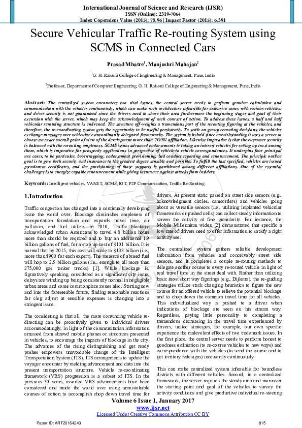 (PDF) Licensed Under Creative Commons Attribution CC BY Secure Vehicular Traffic Re-routing ...