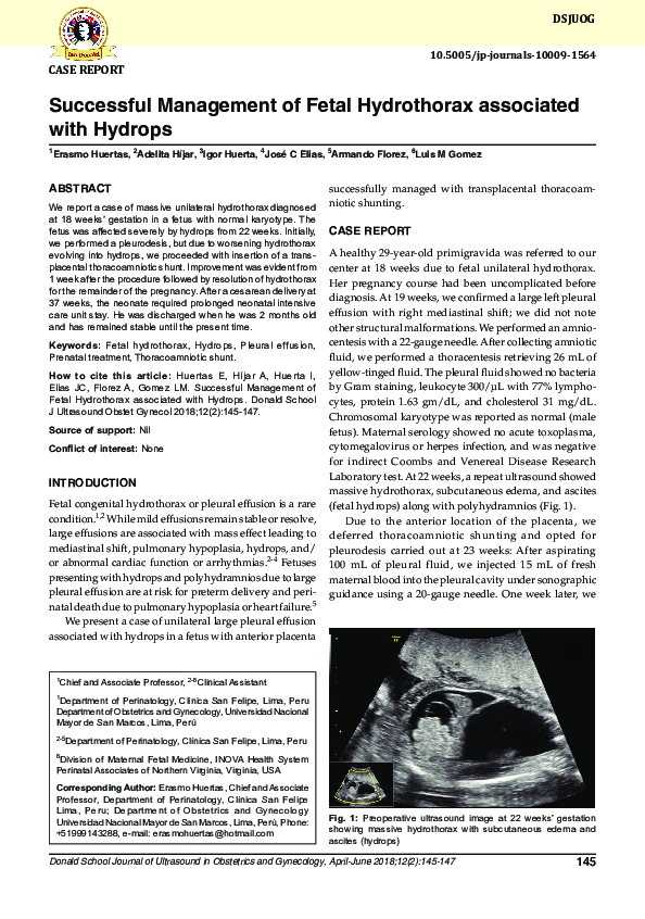 (PDF) Successful Management of Fetal Hydrothorax associated with Hydrops