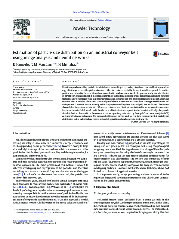 (PDF) Estimation of particle size distribution on an industrial conveyor belt using image ...