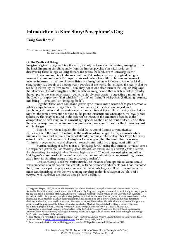 (PDF) Introduction to Kore Story/Persephone's Dog | Craig San Roque ...