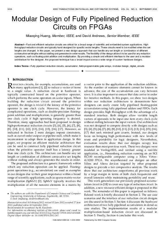 (PDF) Modular Design of Fully Pipelined Reduction Circuits on FPGAs