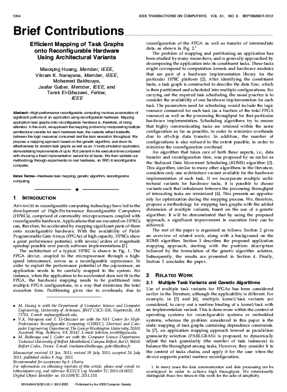 Pdf Efficient Mapping Of Task Graphs Onto Reconfigurable Hardware Using Architectural Variants 8700