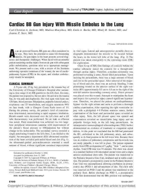 (PDF) Cardiac BB Gun Injury With Missile Embolus to the Lung