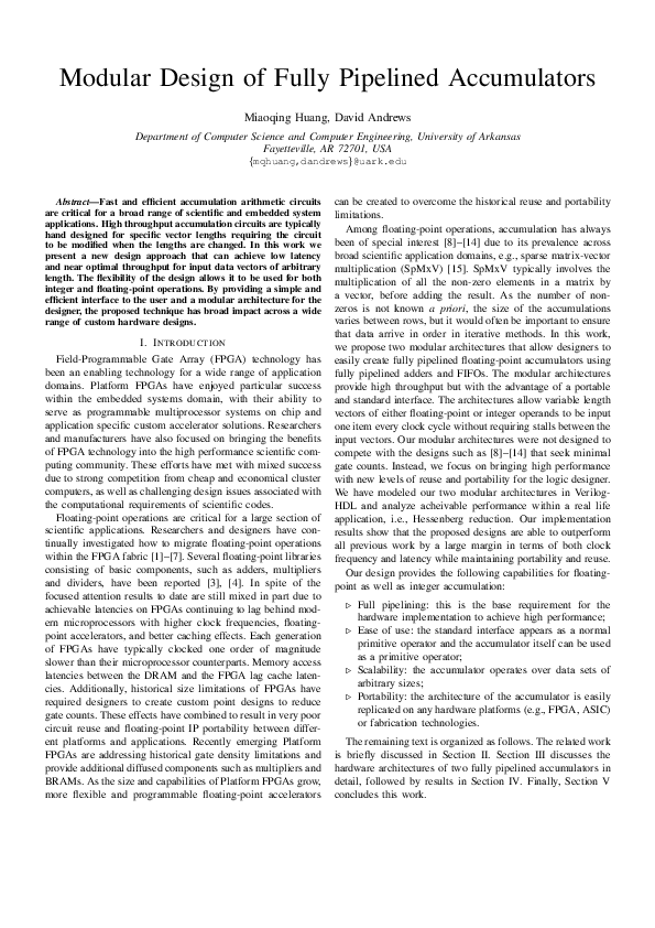 (PDF) Modular design of fully pipelined accumulators