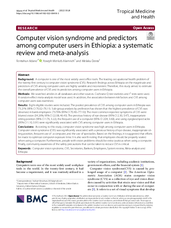 (PDF) Computer vision syndrome and predictors among computer users in ...