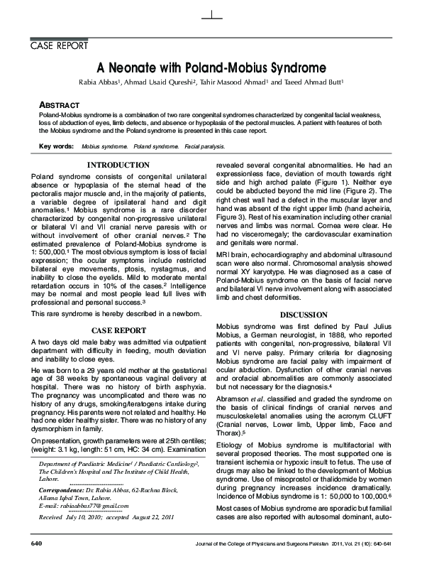 (PDF) A neonate with Poland-Mobius syndrome | Tahir Masood Ahmad - Academia.edu