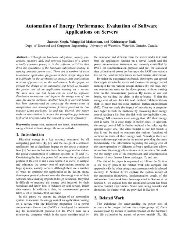 (PDF) Automation of Energy Performance Evaluation of Software Applications on Servers