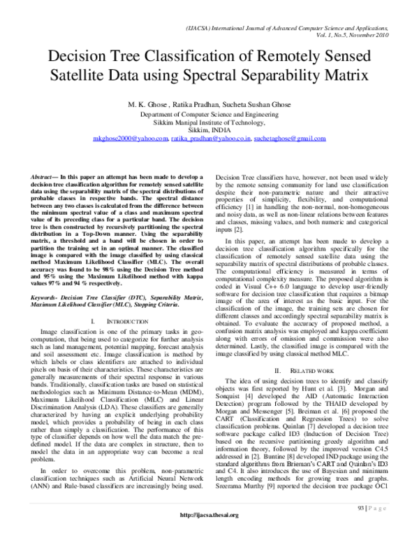 (PDF) Decision Tree Classification of Remotely Sensed Satellite Data using Spectral Separability ...