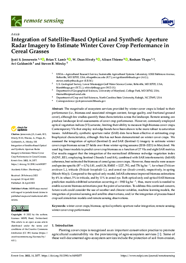 Pdf Integration Of Satellite Based Optical And Synthetic Aperture Radar Imagery To Estimate