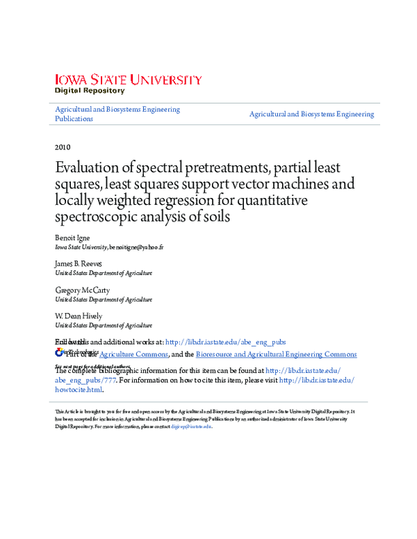 (PDF) Evaluation of Spectral Pretreatments, Partial Least Squares ...