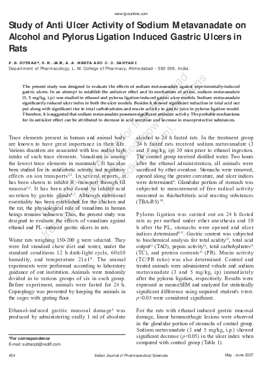 (PDF) Study of anti ulcer activity of sodium metavanadate on alcohol ...