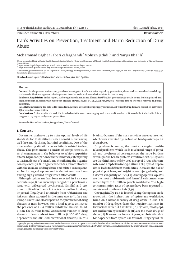 (PDF) Iran’s Activities on Prevention, Treatment and Harm Reduction of ...