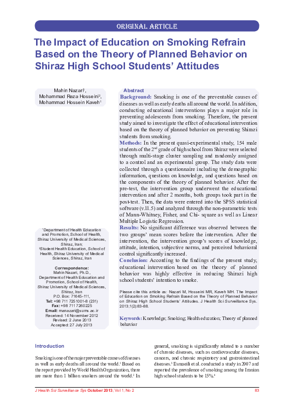 (PDF) The Impact of Education on Smoking Refrain Based on the Theory of ...
