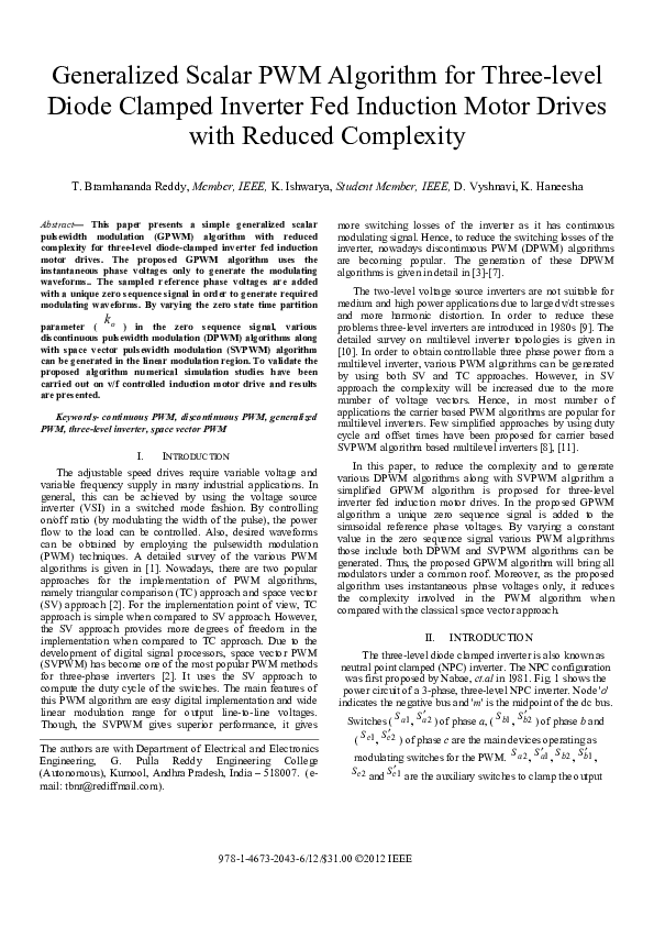 Pdf Generalized Scalar Pwm Algorithm For Three Level Diode Clamped
