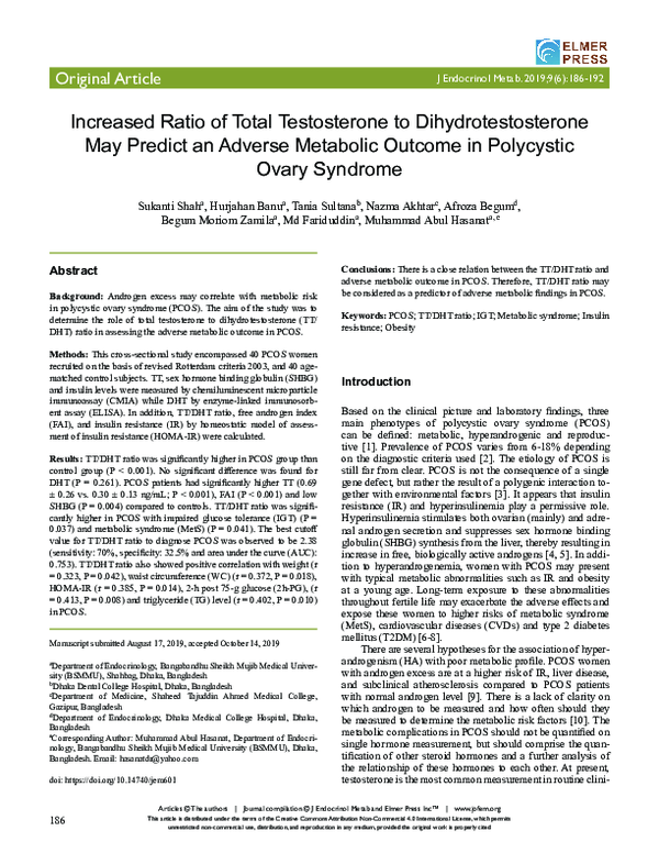 (PDF) Increased Ratio of Total Testosterone to Dihydrotestosterone May ...