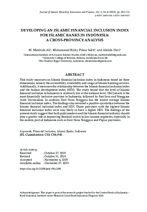 (PDF) Developing Islamic Financial Inclusion Index for Islamic Banks in ...