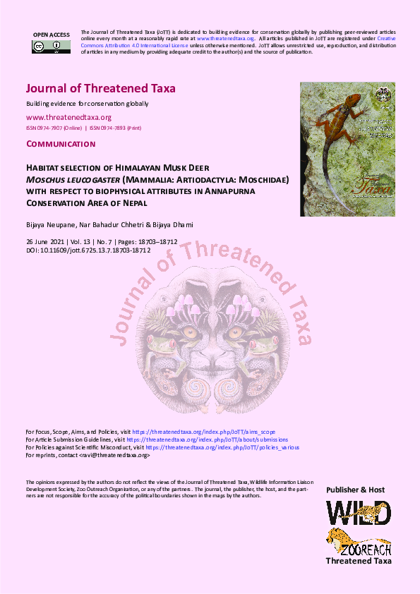 (PDF) Habitat selection of Himalayan Musk Deer Moschus leucogaster ...
