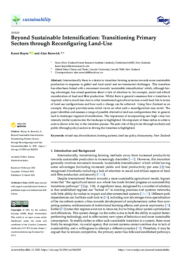 (PDF) Beyond Sustainable Intensification: Transitioning Primary Sectors ...