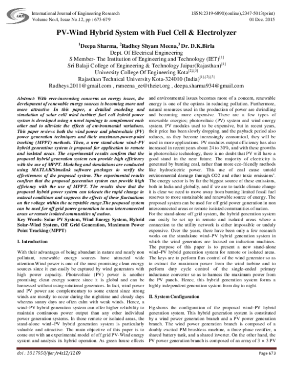 (PDF) PV-Wind System with Fuel Cell & Electrolyzer