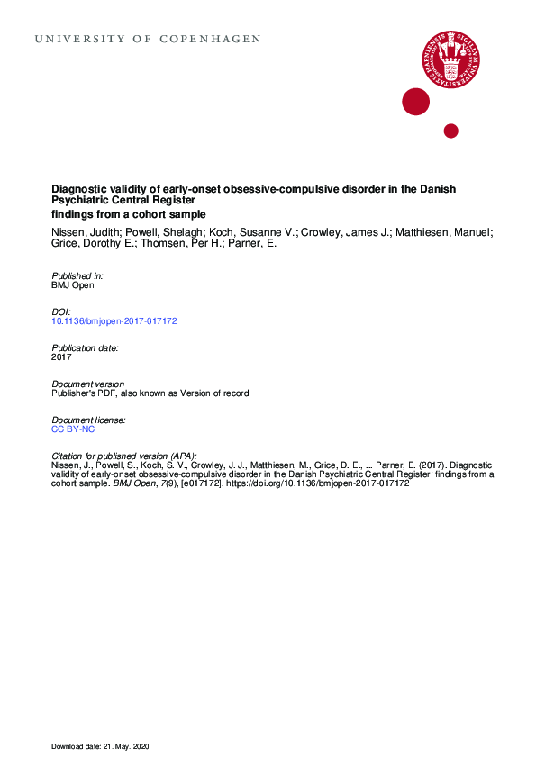 (PDF) Diagnostic validity of early-onset obsessive-compulsive disorder ...