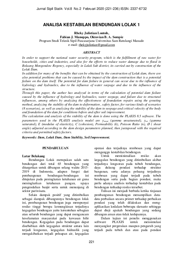 (PDF) Analisa Kestabilan Bendungan Lolak 1
