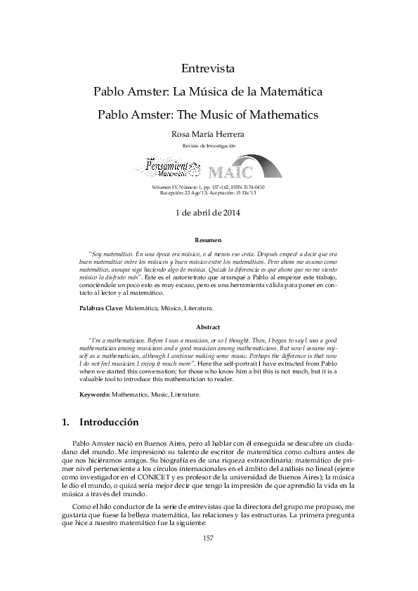 (PDF) Pablo Amster: La Música de la Matemática