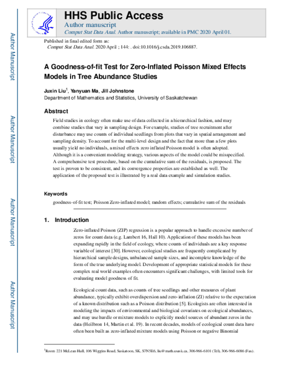 (PDF) A goodness-of-fit test for zero-inflated Poisson mixed effects ...