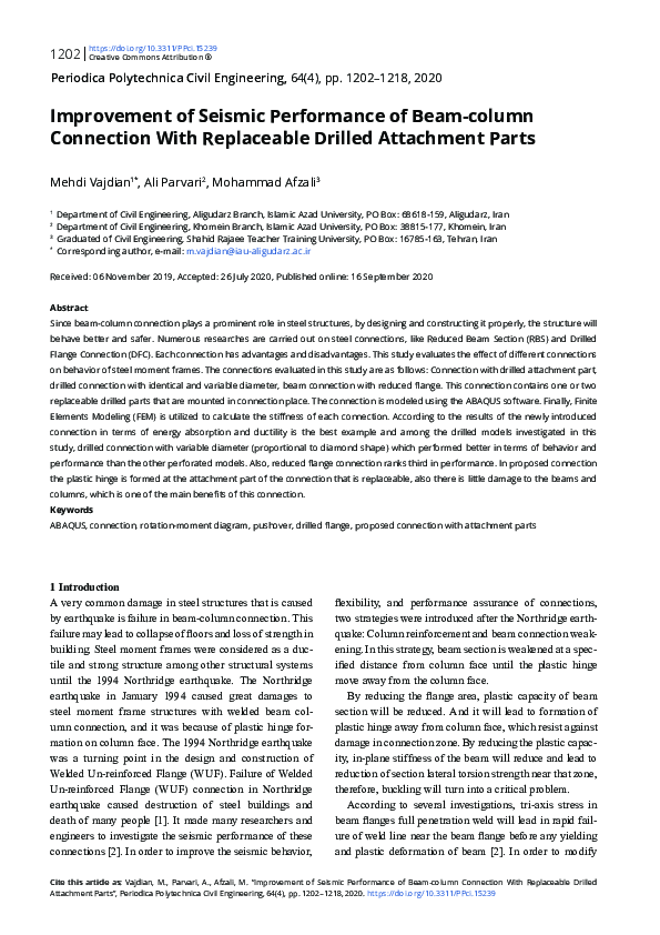 Pdf Improvement Of Seismic Performance Of Beam Column Connection With Replaceable Drilled