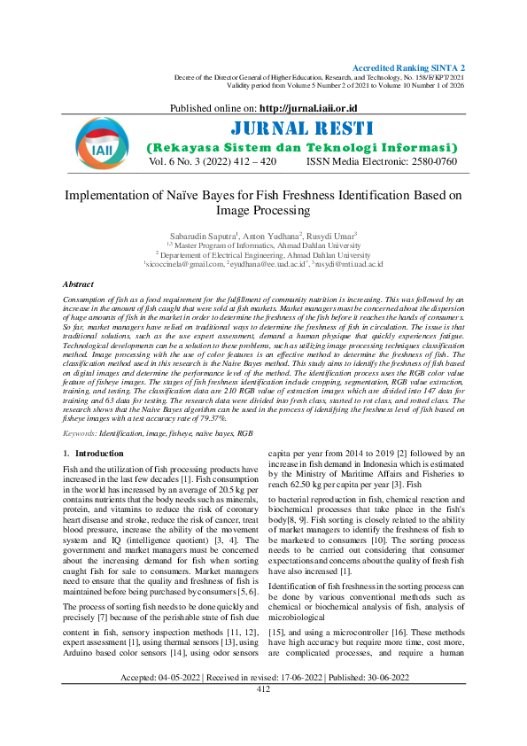 (PDF) Naïve Bayes for Fish Freshness via Image Processing